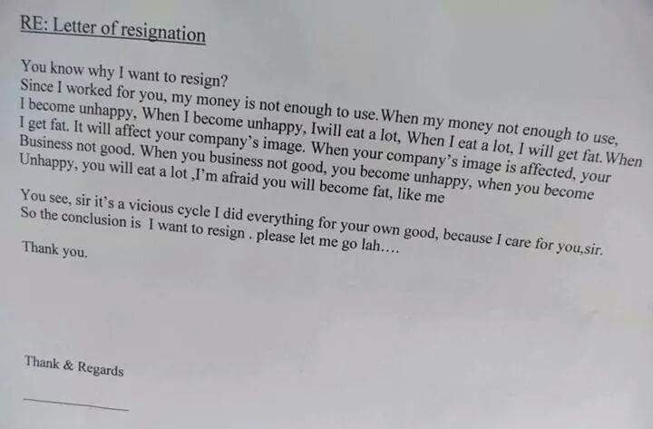 31 Most Funny Resignation Letters and Videos That Will Make You Quit ... 31 Most Funny Resignation Letters and Videos That Will Make You Quit ...